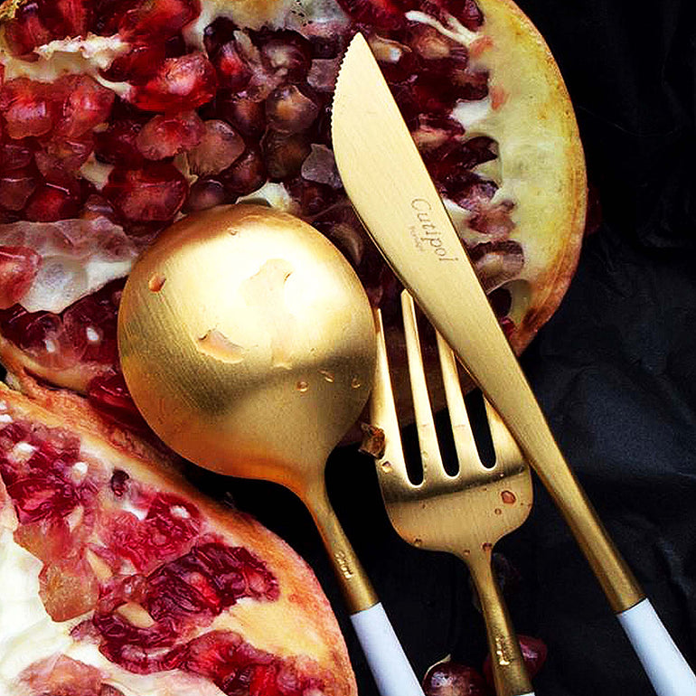 Cutipol Goa White Matte Brushed Gold-Plated Cutlery Collection– Abode ...