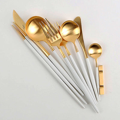 Cutipol Goa White Matte Brushed Gold-Plated Cutlery Collection– Abode ...